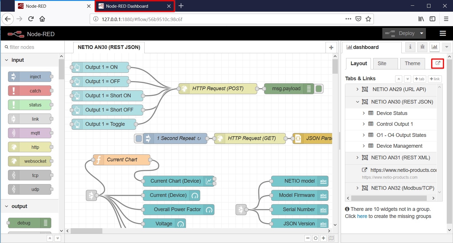 An30 Node Red Example Of Rest Json Communication With Netio 4x Netio Products Smart Power