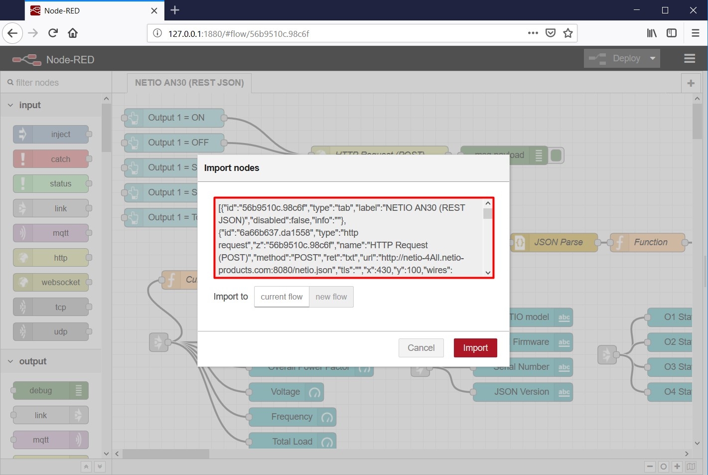 An30 Node Red Example Of Rest Json Communication With Netio 4x Netio Products Smart Power