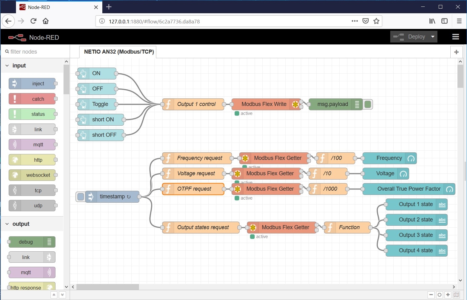 An32 Node Red Example Of Modbus Tcp Communication With Netio 4x Powercable Netio Products