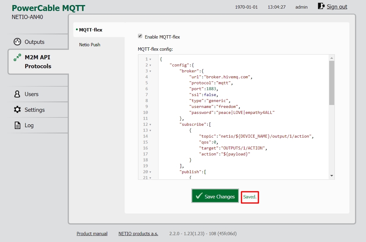An40 Getting Started With Powercable Mqtt Flex Via Hivemq Mqtt Broker To Mobile App Netio